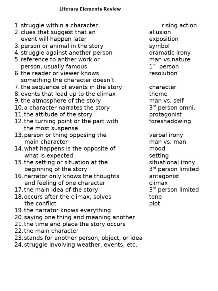 Literary Elements Review | PDF