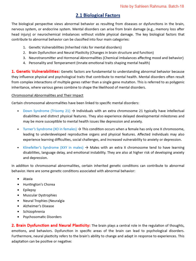 Causal Factors of Abnromal Behavior | PDF | Mental Disorder ...