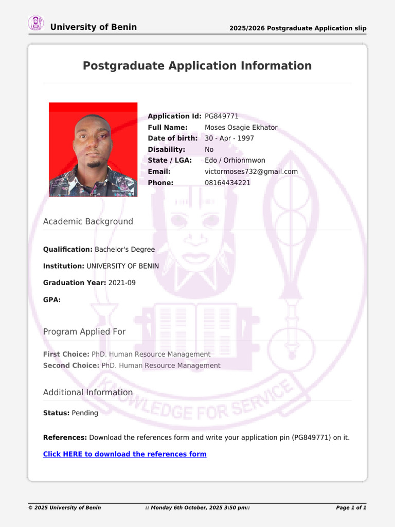 Applicant Information Moses | PDF
