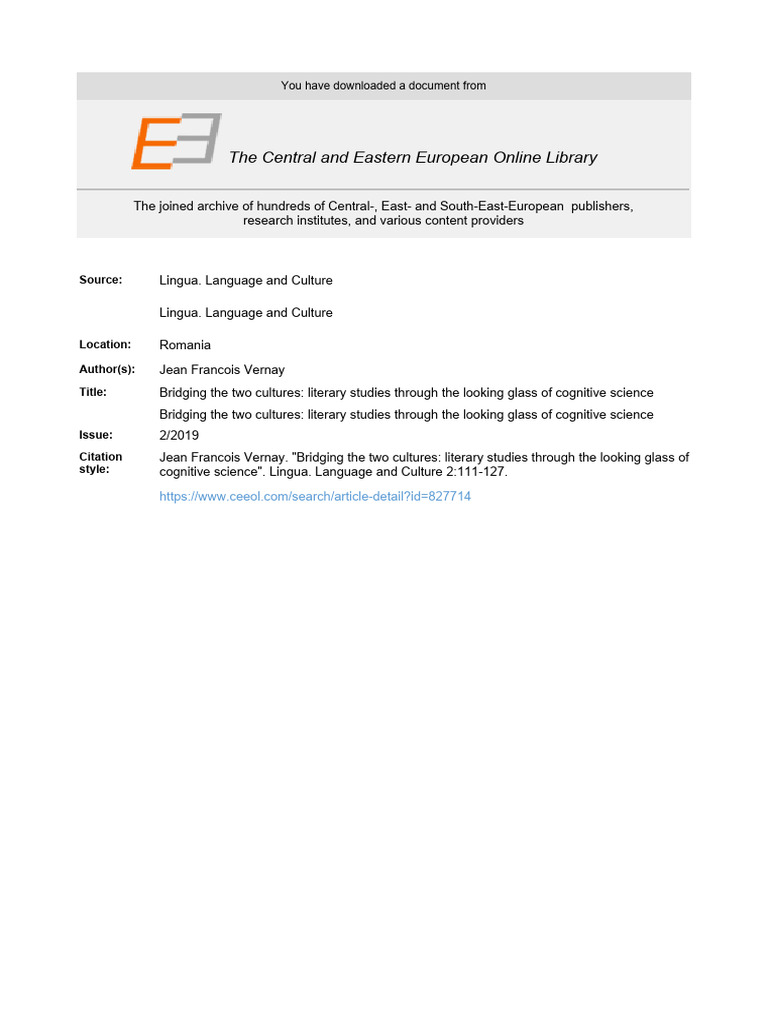 Bridging The Two Cultures Literary Studi | PDF | Cognition | Cognitive ...