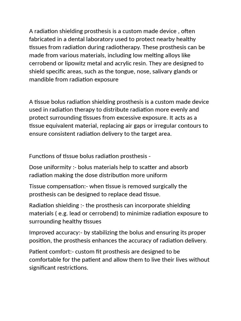 A Radiation Shielding Prosthesis Is A Custom Made Device | PDF