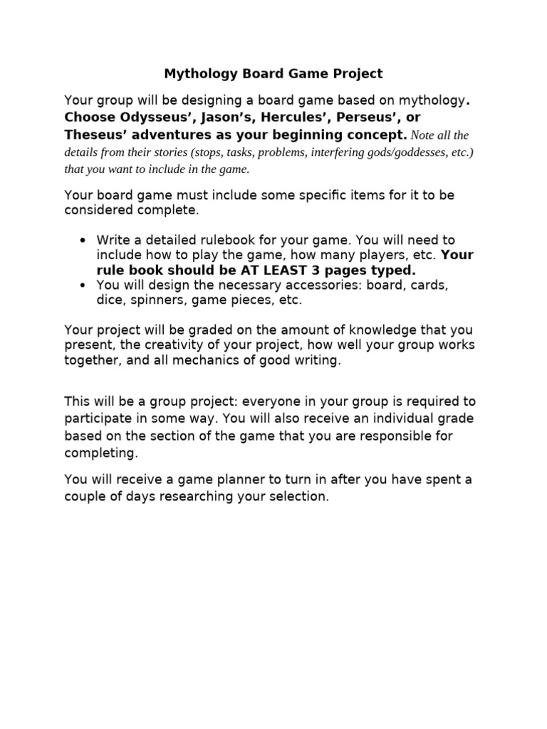 Mythology Board Game Project | PDF