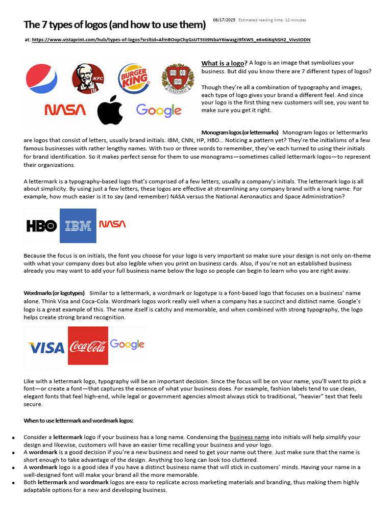 EDI. LESSON 1. The 7 Types of Logos | PDF | Logos | Brand