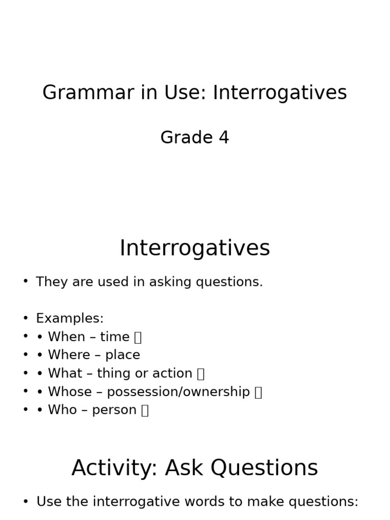 Interrogative Questions for Grade 4 | PDF
