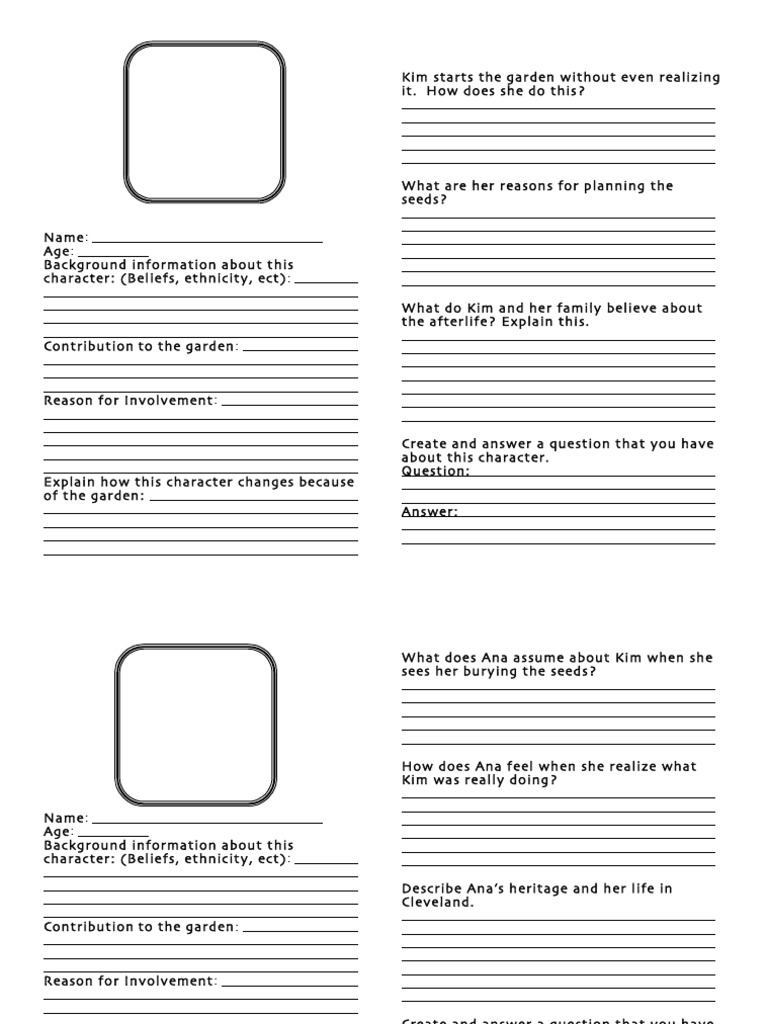 Seedfolks Character Sheets | PDF