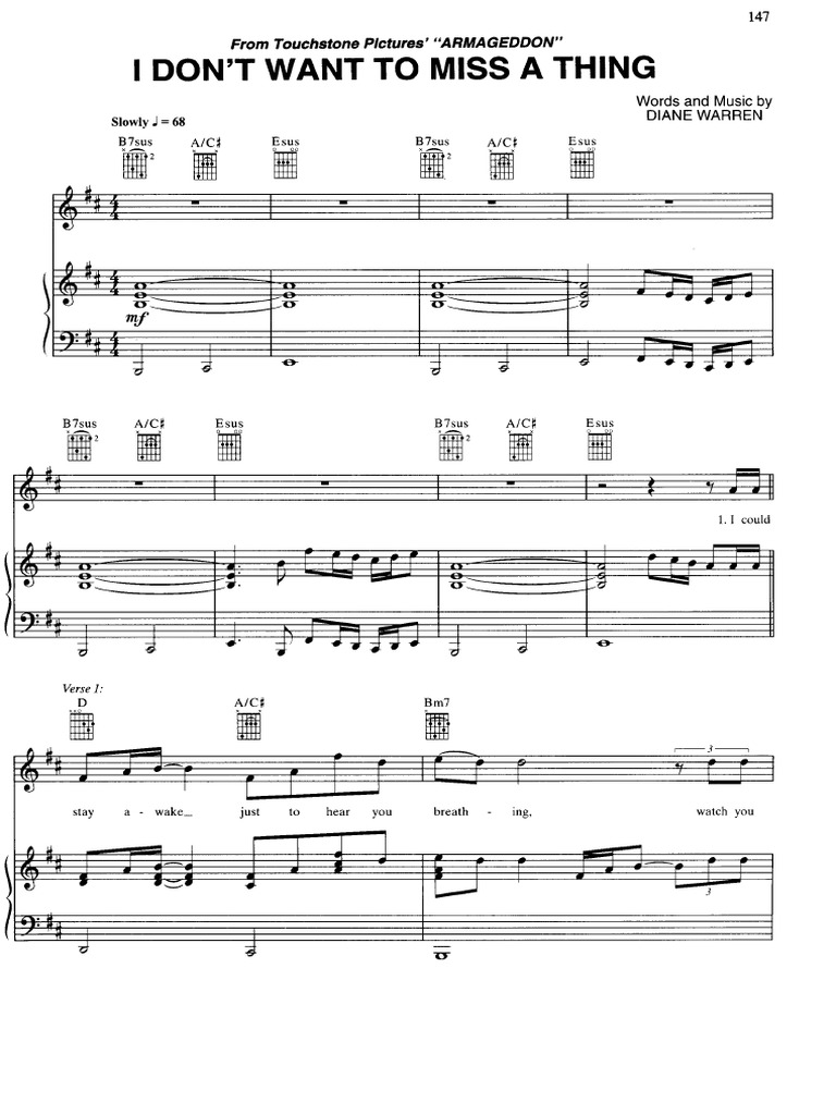 Aerosmith Don T Wanna Miss A Thing FULL Sheet Music | PDF