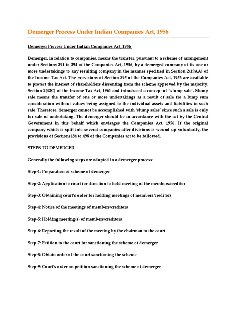 Demerger Process Under Indian Companies Act | Stocks | Liquidation