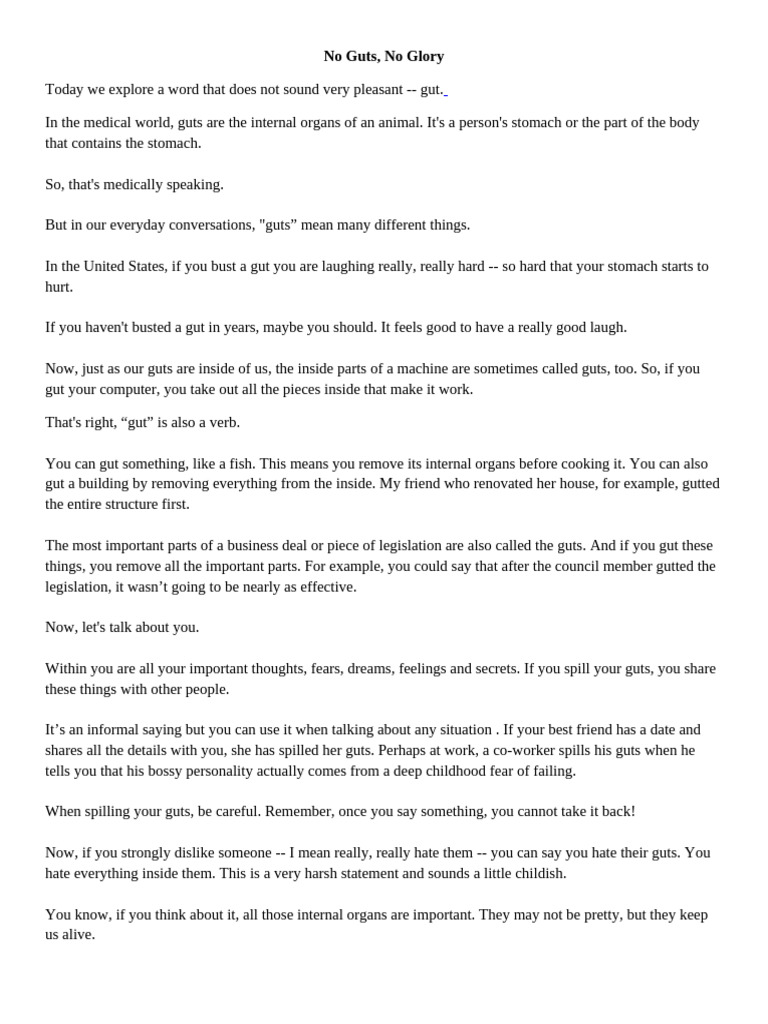 Understanding "Guts": Meaning & Usage | PDF | Courage