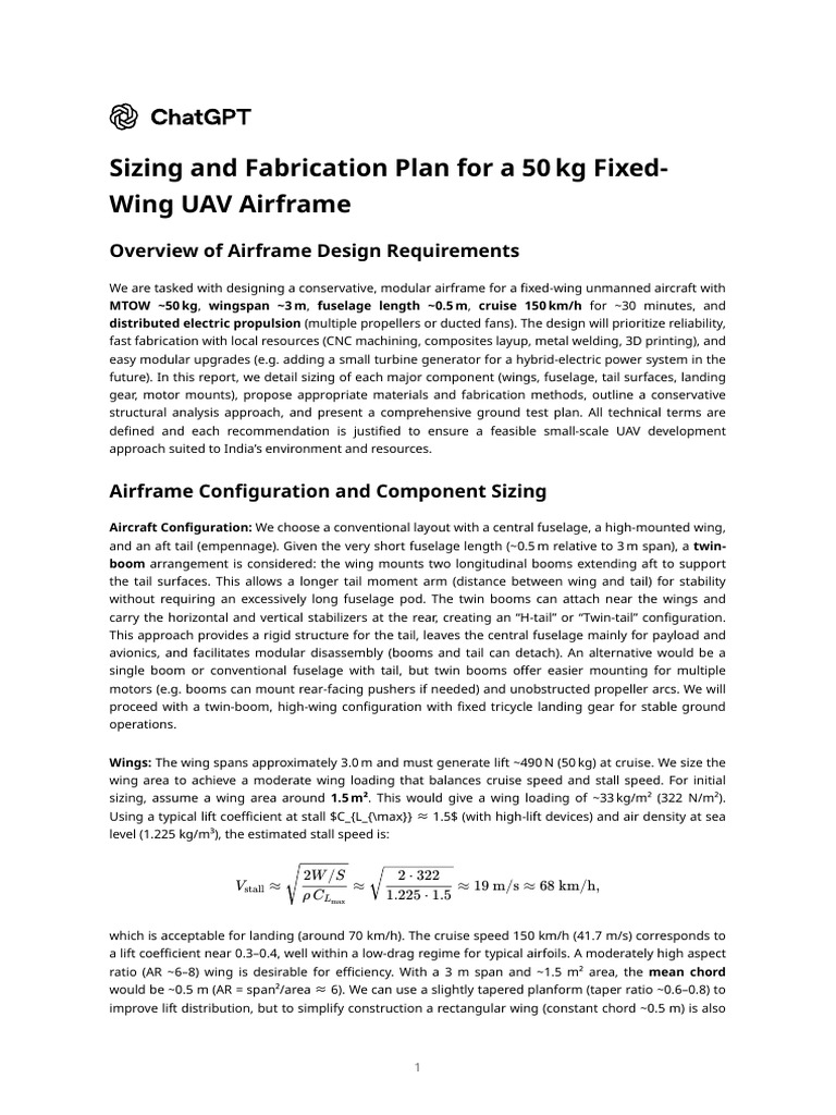 Sizing and Fabrication Plan For A 50 KG Fixed-Wing UAV Airframe | PDF | Empennage | Composite ...