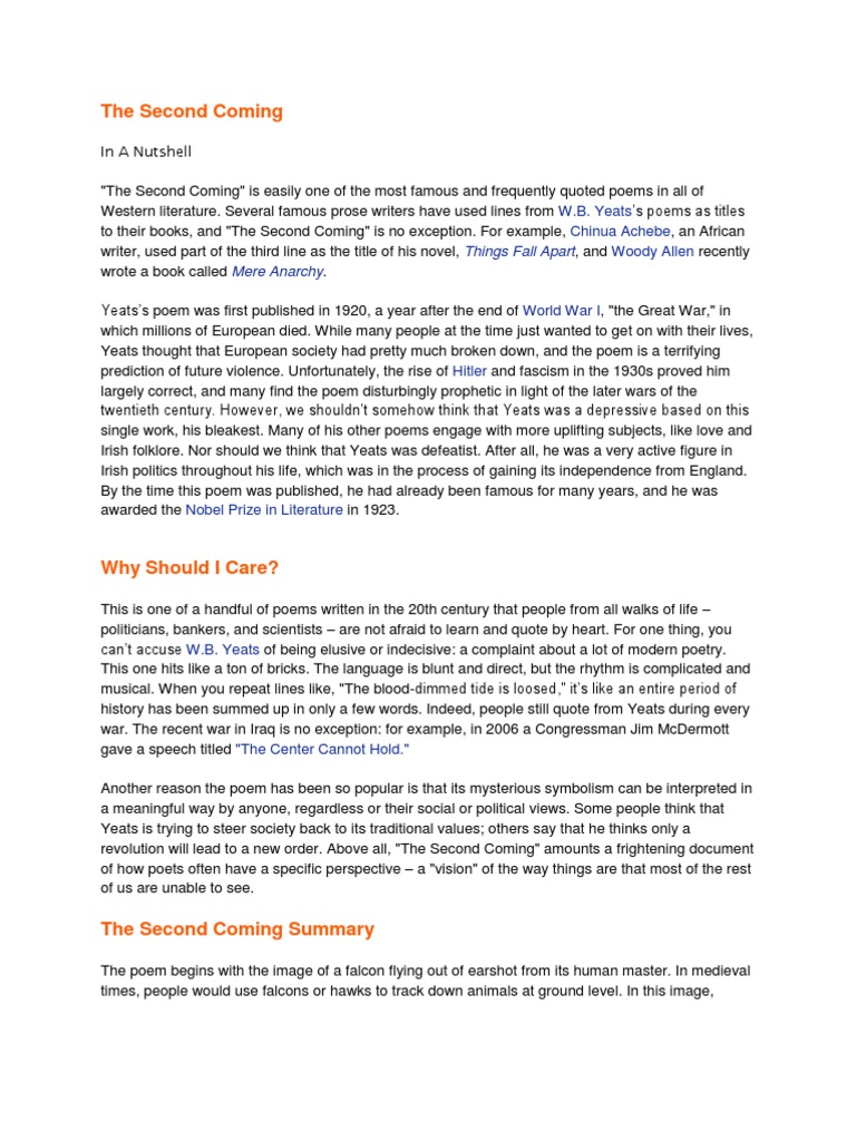 Yeats' The Second Coming Analysis | PDF | W. B. Yeats | Book Of Revelation