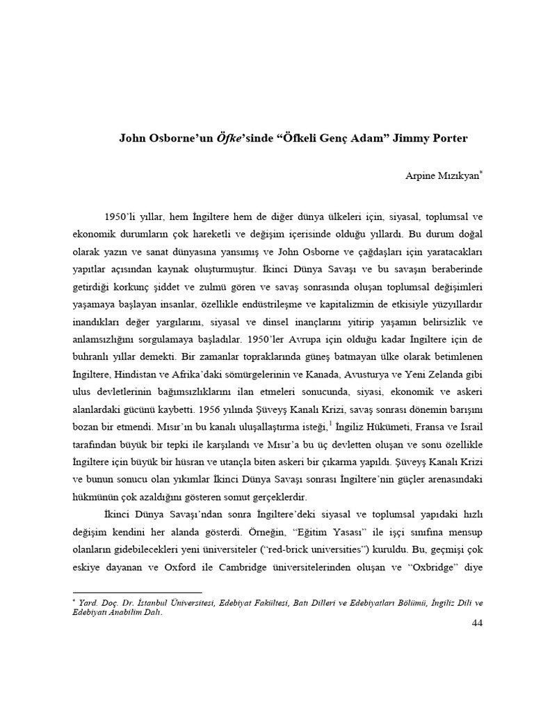 John Osborneun Ofkesinde Ofkeli Genc Ada | PDF