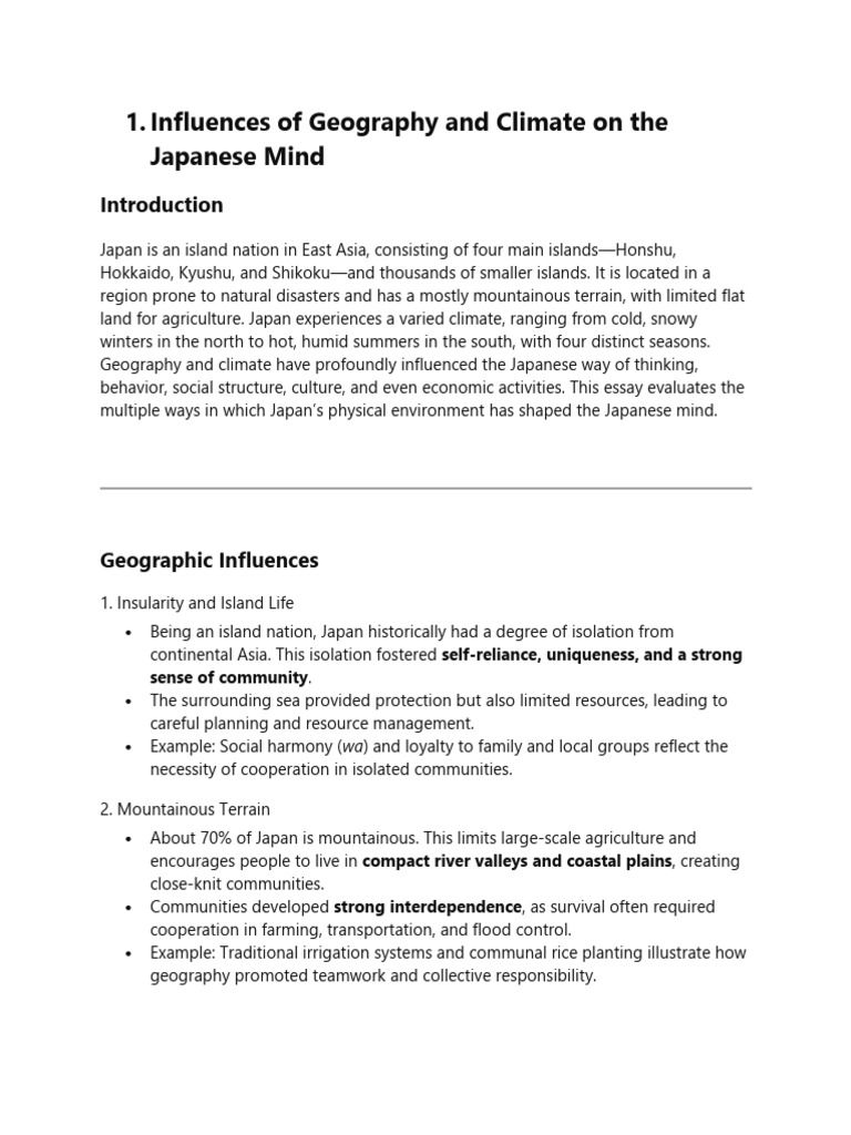 Geography and Climate's Impact on Japan | PDF | Japanese Cuisine | Shinto