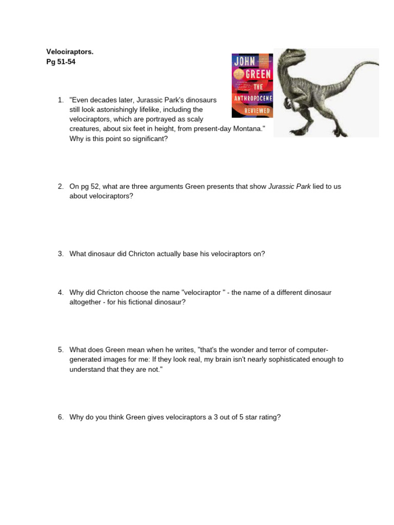 ENG4C Velociraptors | PDF