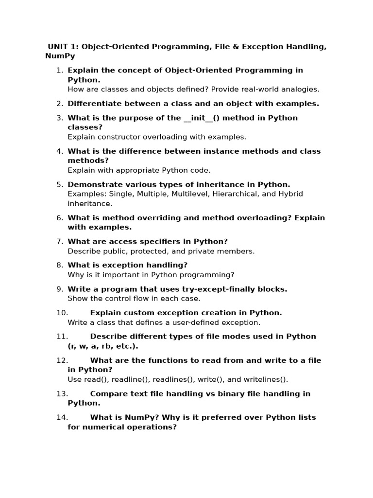 BCA Python Advanced Revision Questions | PDF | Method (Computer ...