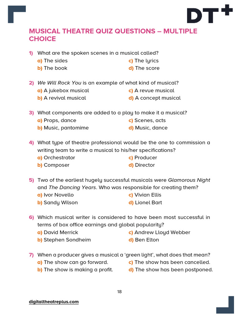 Musical Theatre Quiz Questions | PDF | Musical Theatre | Performing Arts