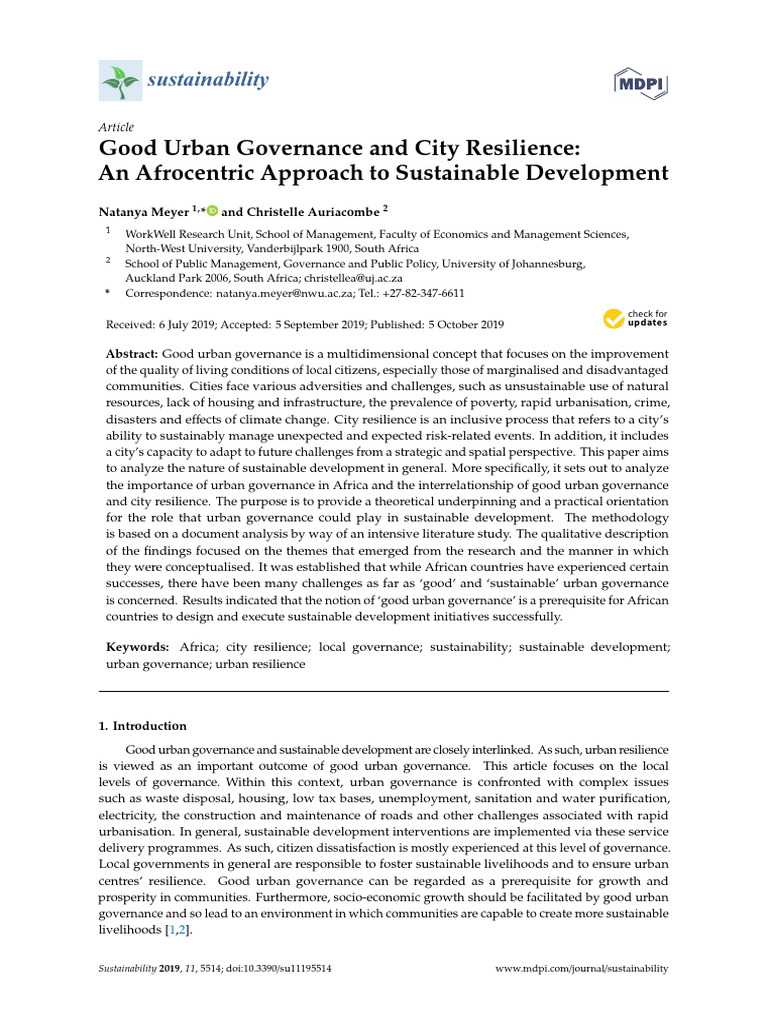 Good Urban Governance and City Resilience An Afroc | PDF | Governance ...