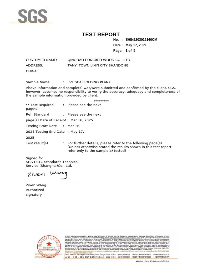 LVL Scaffolding Plank Test Report | PDF