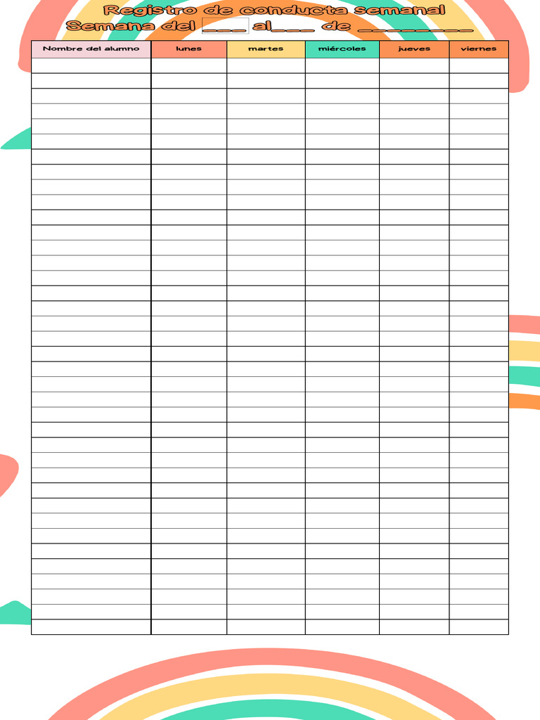 Registro de Niveles de Escritura Arcoiris Colorido | PDF