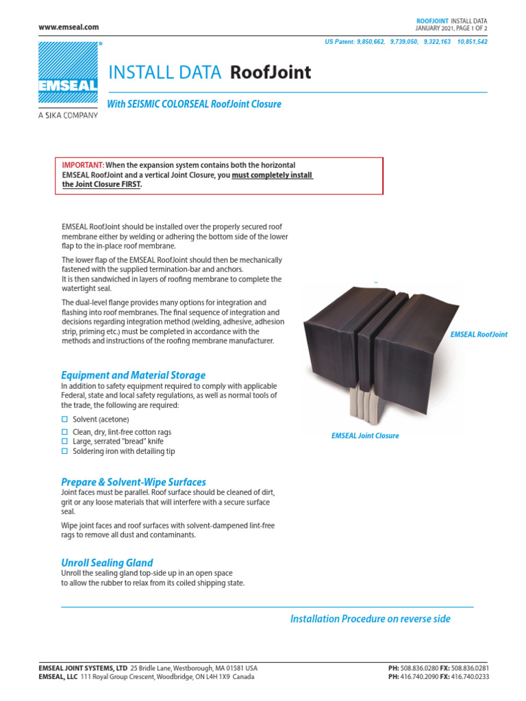 EMSEAL Roof Joint Installation Guide | PDF | Screw | Welding