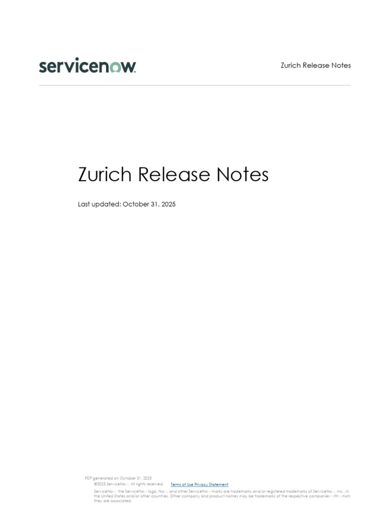 ServiceNow Zurich Release Notes 2025 | PDF | Software | Software ...