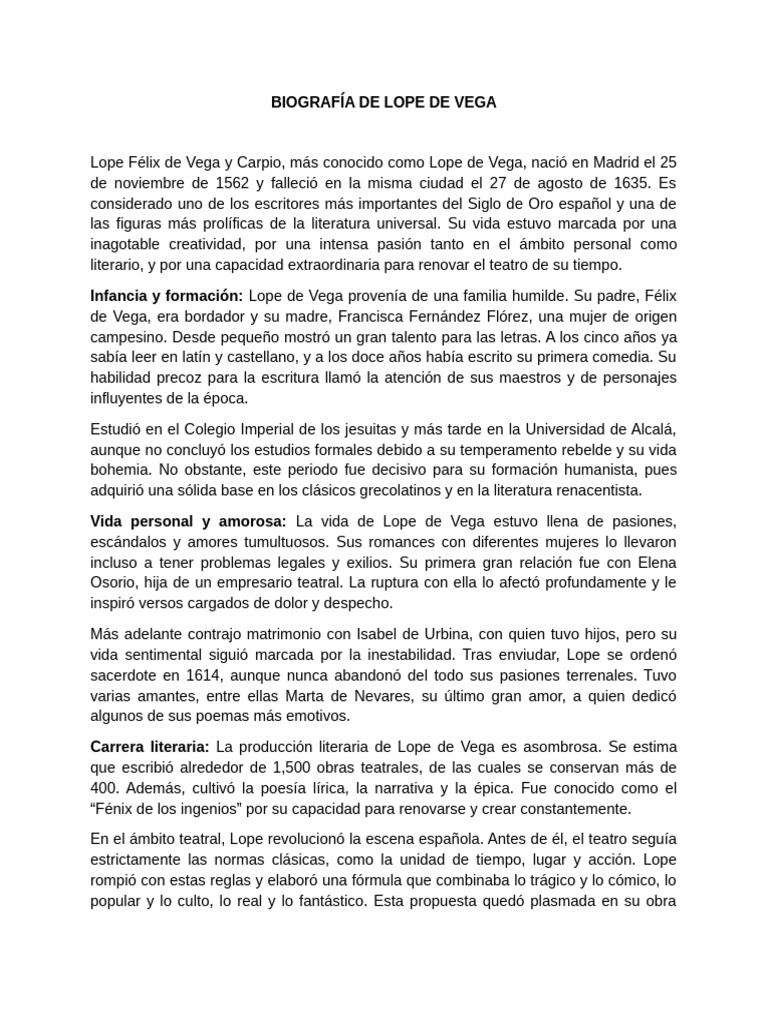 Biografía de Lope de Vega | PDF