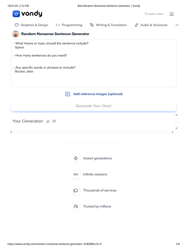 Best Random Nonsense Sentence Generator - Vondy | PDF | Language Mechanics | Linguistics