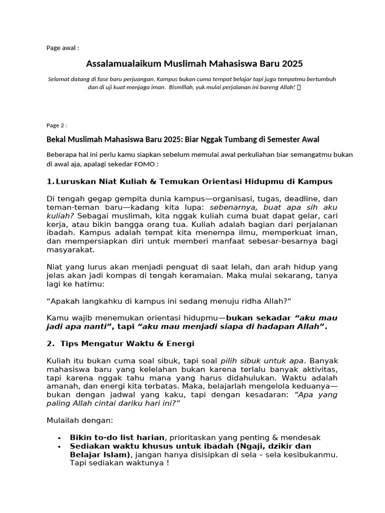 Kit Muslimah Maba 2025 | PDF