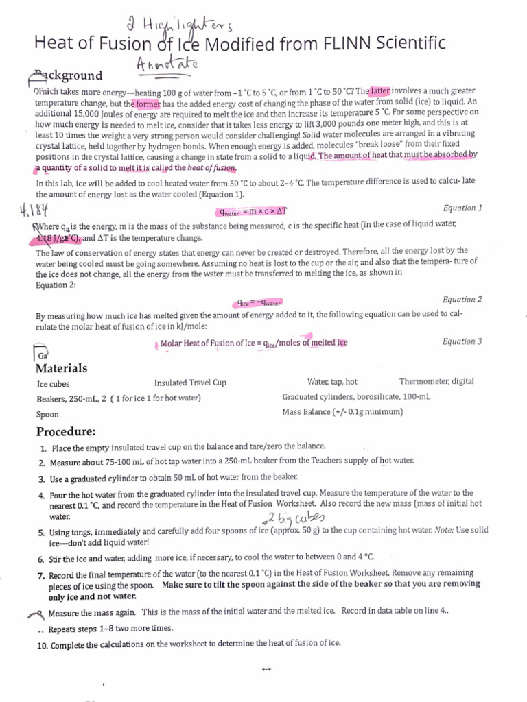 ANSWER KEY - Lab - Heat of Fusion of Ice | PDF