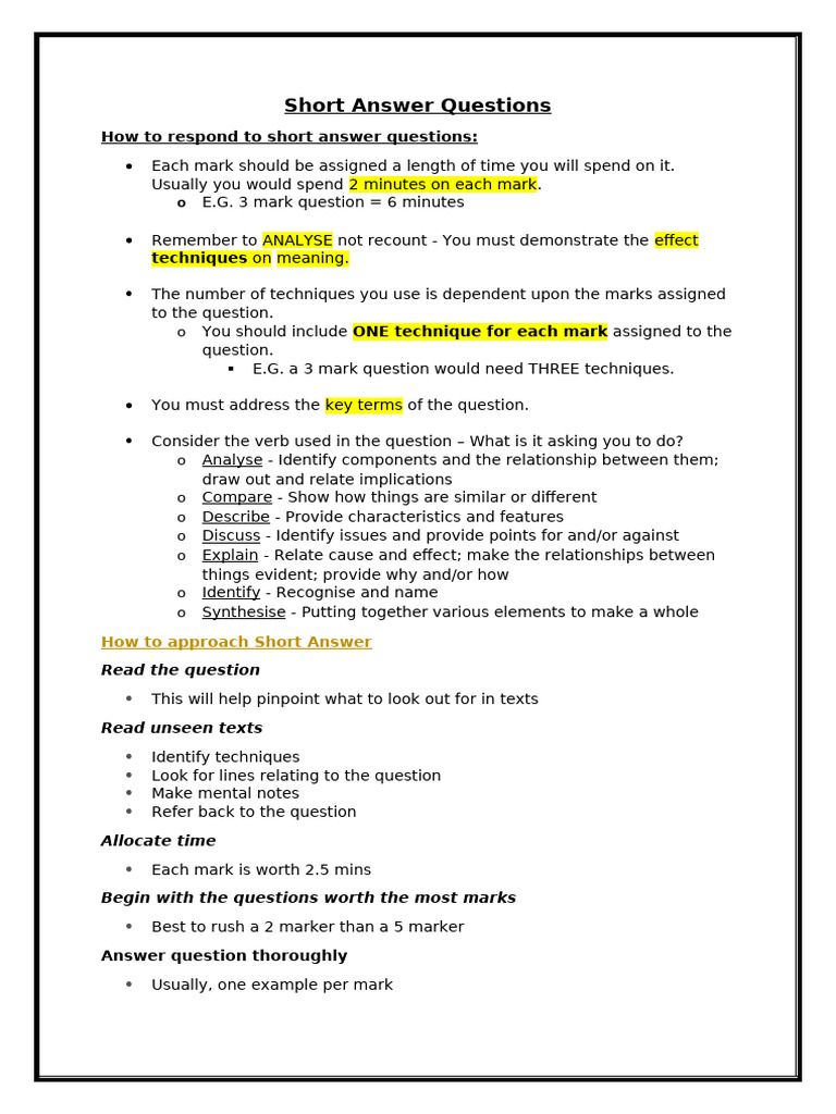 Short Answer Question Strategies | PDF | Image | Metaphor