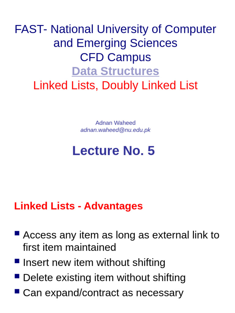 NU-Lec 5 Linked Lists | PDF | Algorithms | Computer Programming
