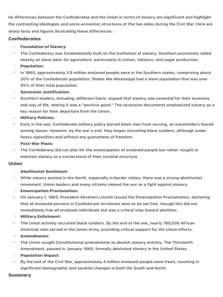Union vs. Confederacy: Slavery and Economy | PDF | Slavery In The ...