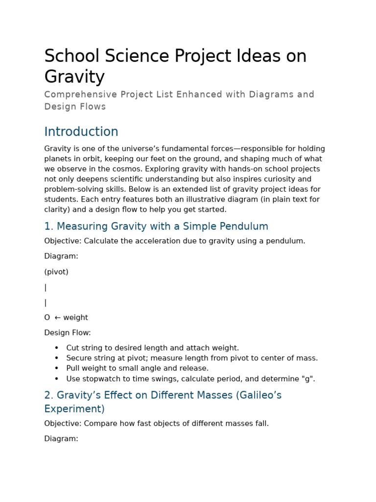 Gravity School Project Ideas List | PDF | Gravity | Weight