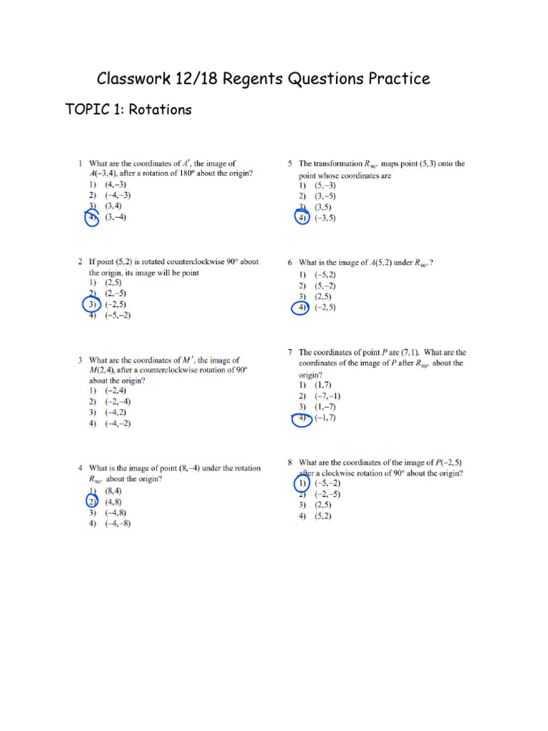 Regents Questions Practice Transformations | PDF