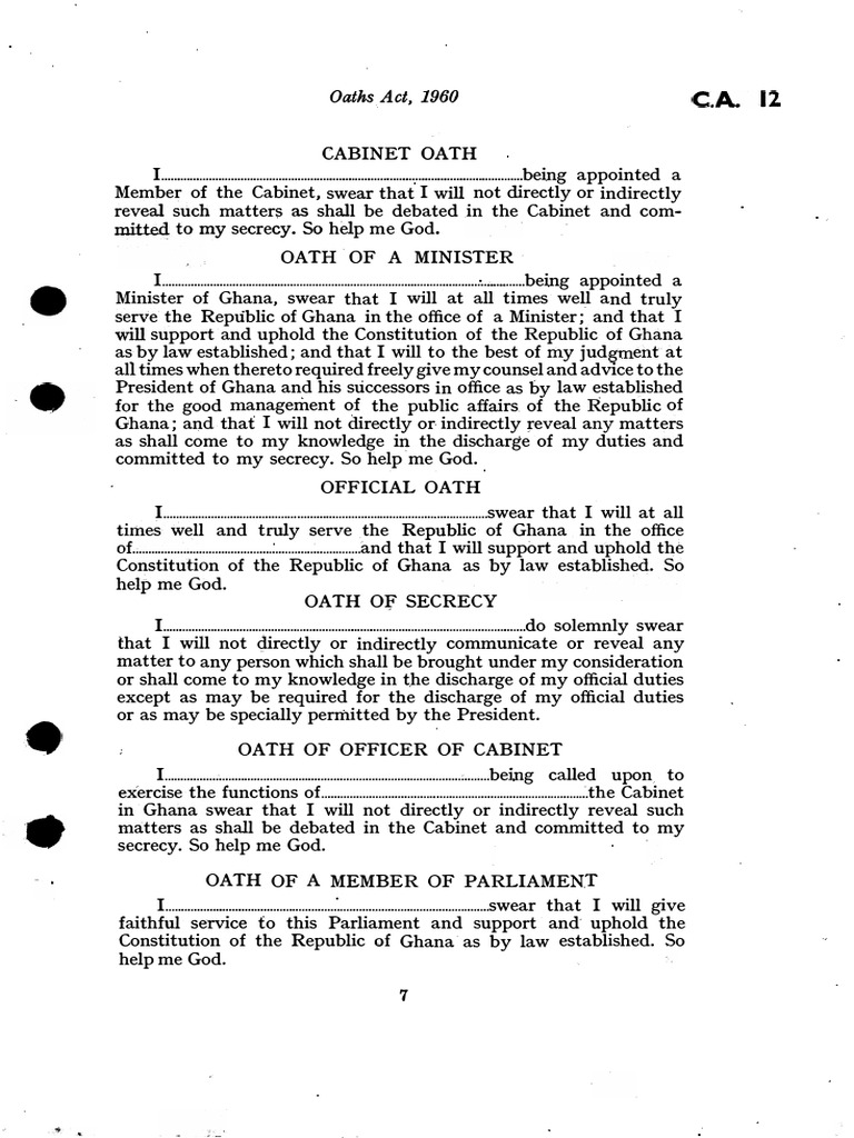 Oaths Under Ghana's Oaths Act | PDF | Oath Of Office | Affidavit
