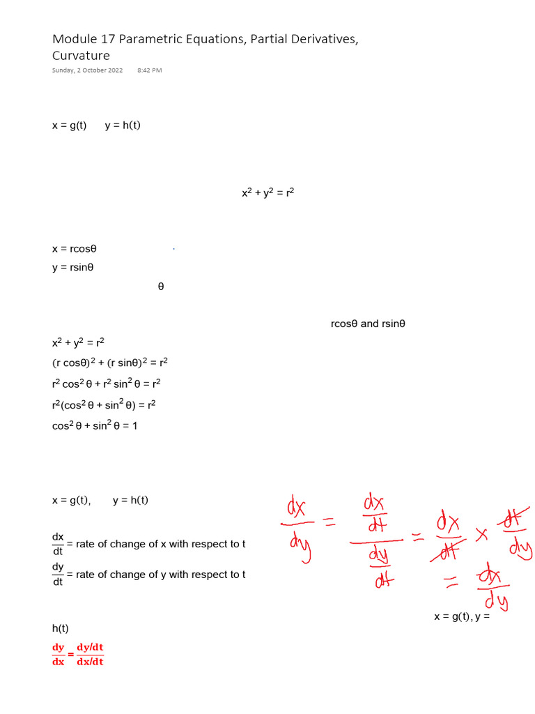 Understanding Parametric Equations and Derivatives | PDF | Derivative ...
