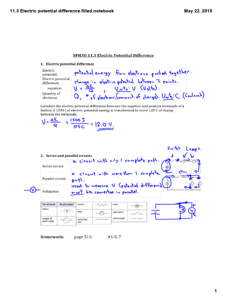 11.3 Electric Potential Difference - Filled | PDF