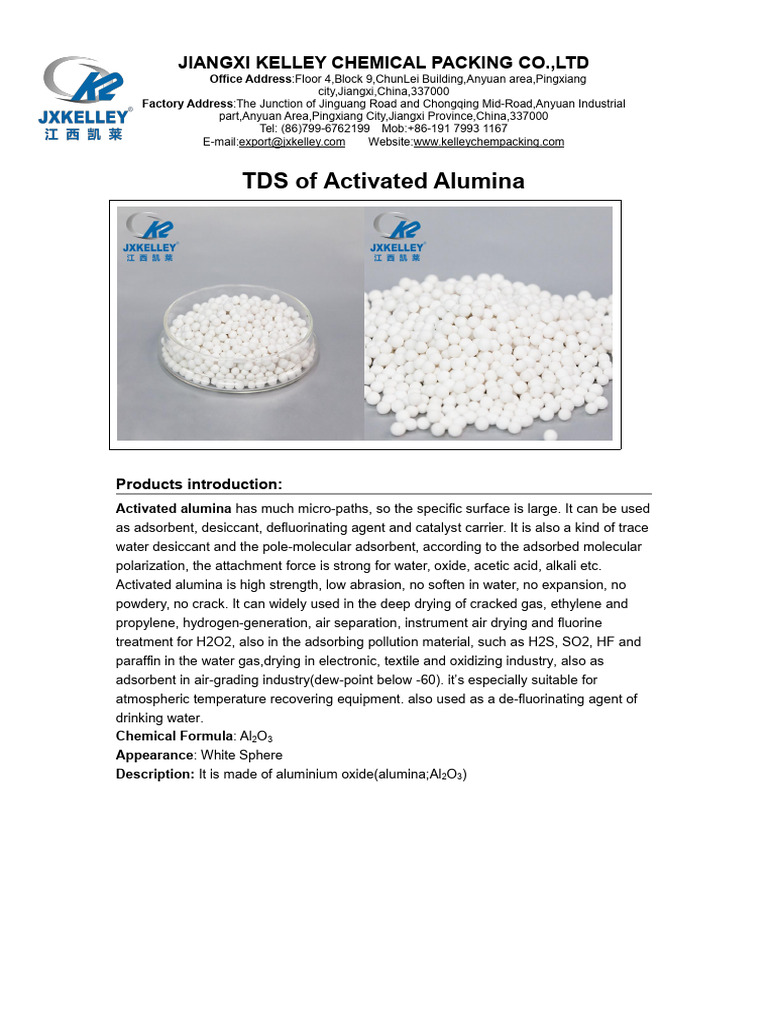 TDS For Activated Alumina | PDF | Aluminium Oxide | Adsorption
