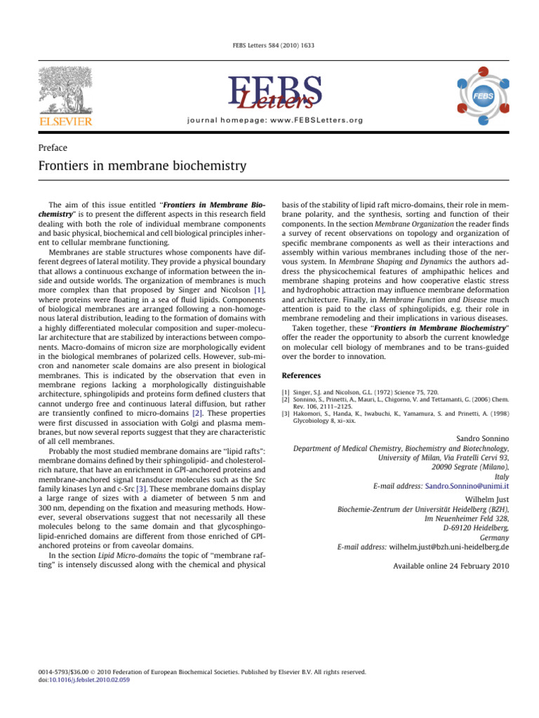Frontiers in Membrane Biochemistry 2010 FEBS Letters | PDF | Cell ...