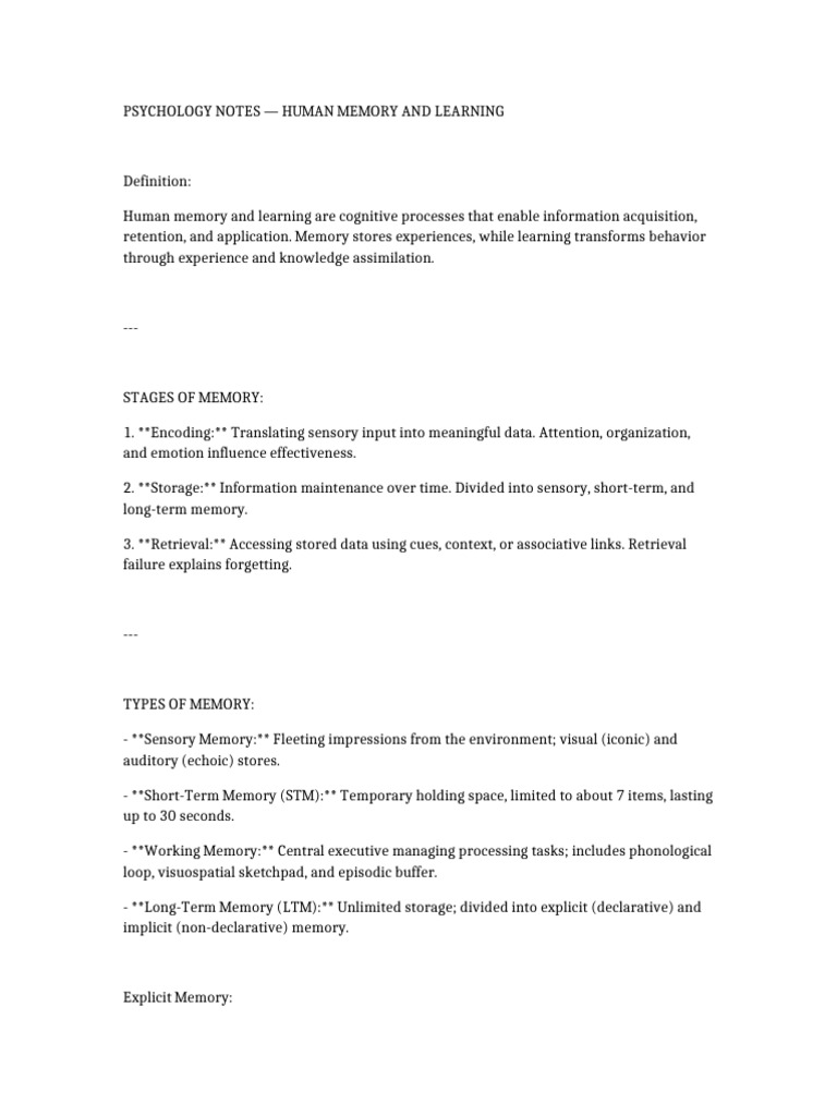 Human Memory and Learning Overview | PDF | Memory | Long Term Memory