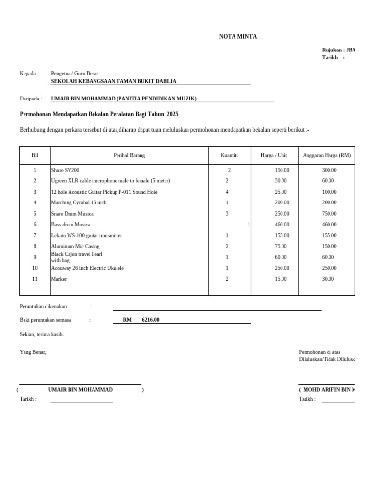 Nota Minta 2025 | PDF