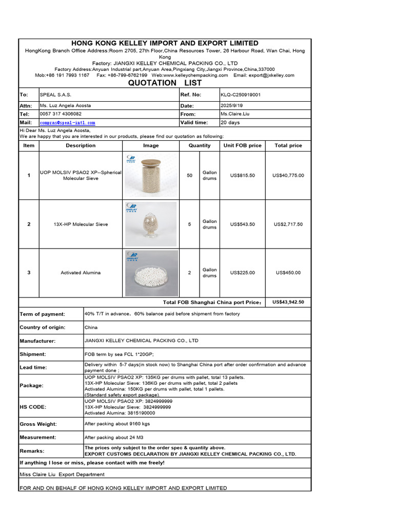2025-09-19 FOB Quotation From Kelley Company | PDF