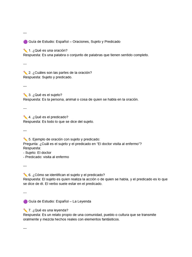 Guía de Estudio: Oraciones y Leyendas | PDF