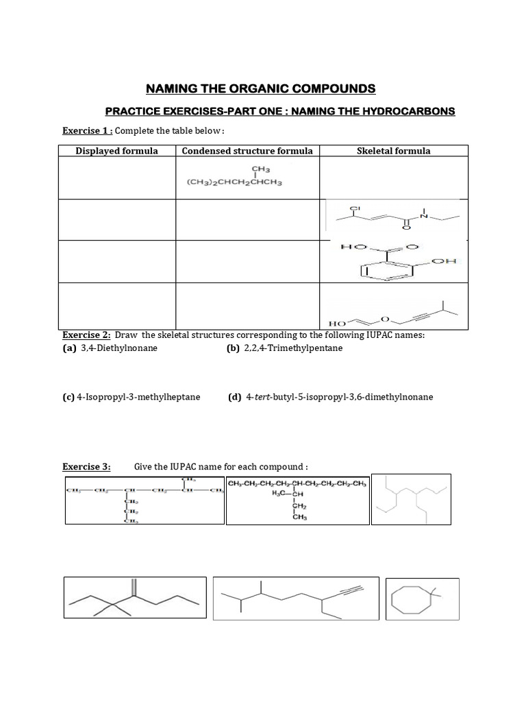 Naming Organic Compounds Exercises | PDF