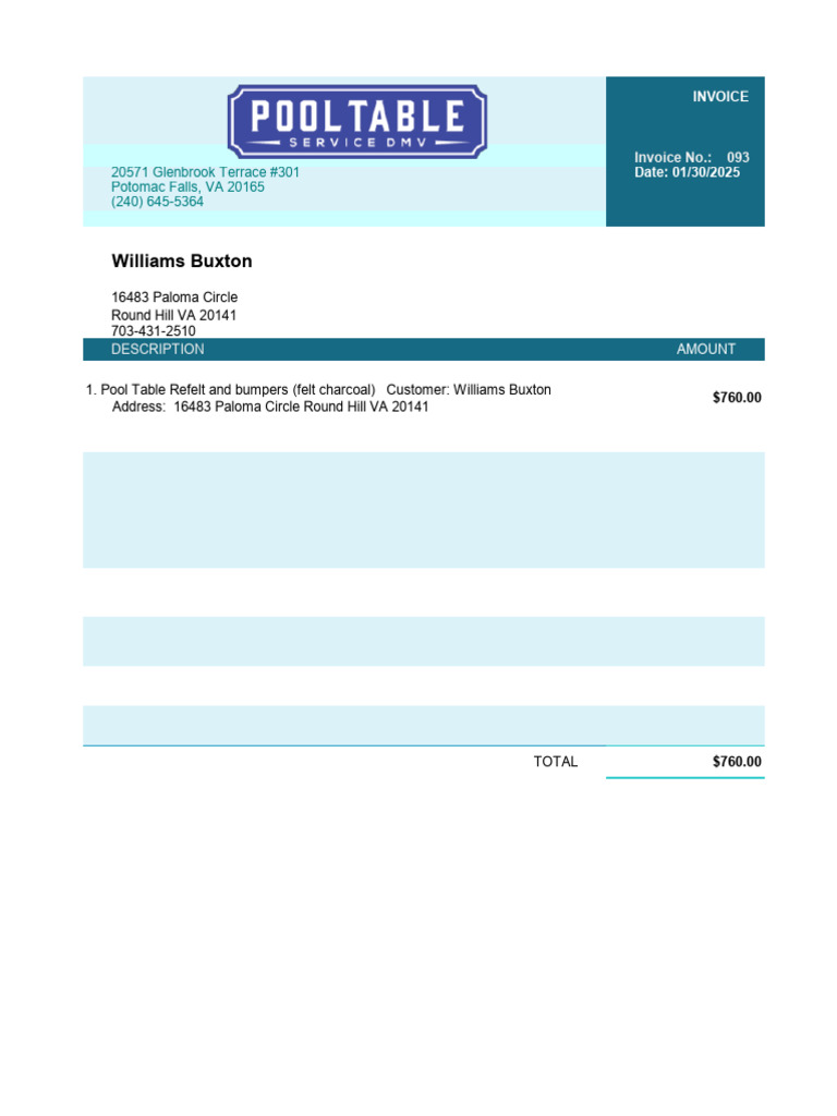 Invoice Williams Buxton | PDF