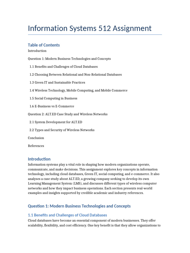 Information Systems 512 Assignment | PDF | Databases | Cloud Computing
