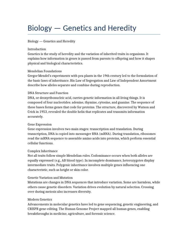 Biology Genetics and Heredity FULL | PDF