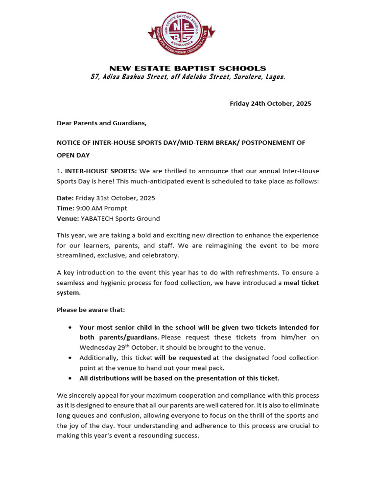Notice of Invitation For Inter House Sports 2025 2026 | PDF