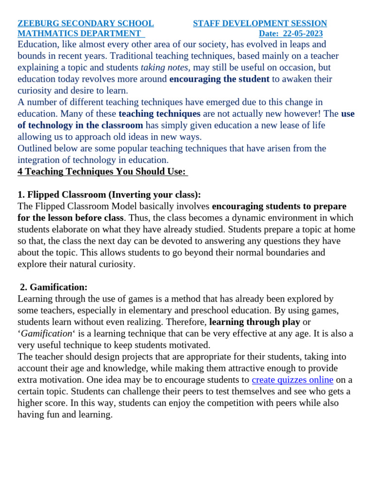 4 Teaching Techniques You Should Use | PDF | Educational Technology ...