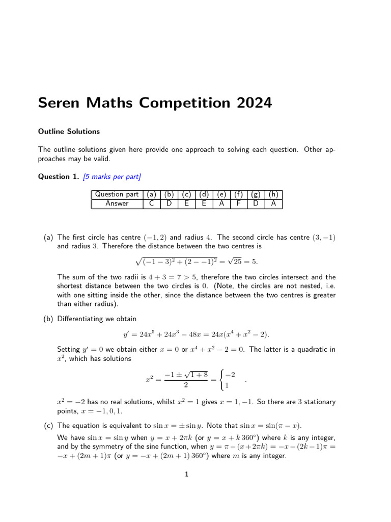 SMC Paper 2024-Solutions | PDF | Equations | Square Root