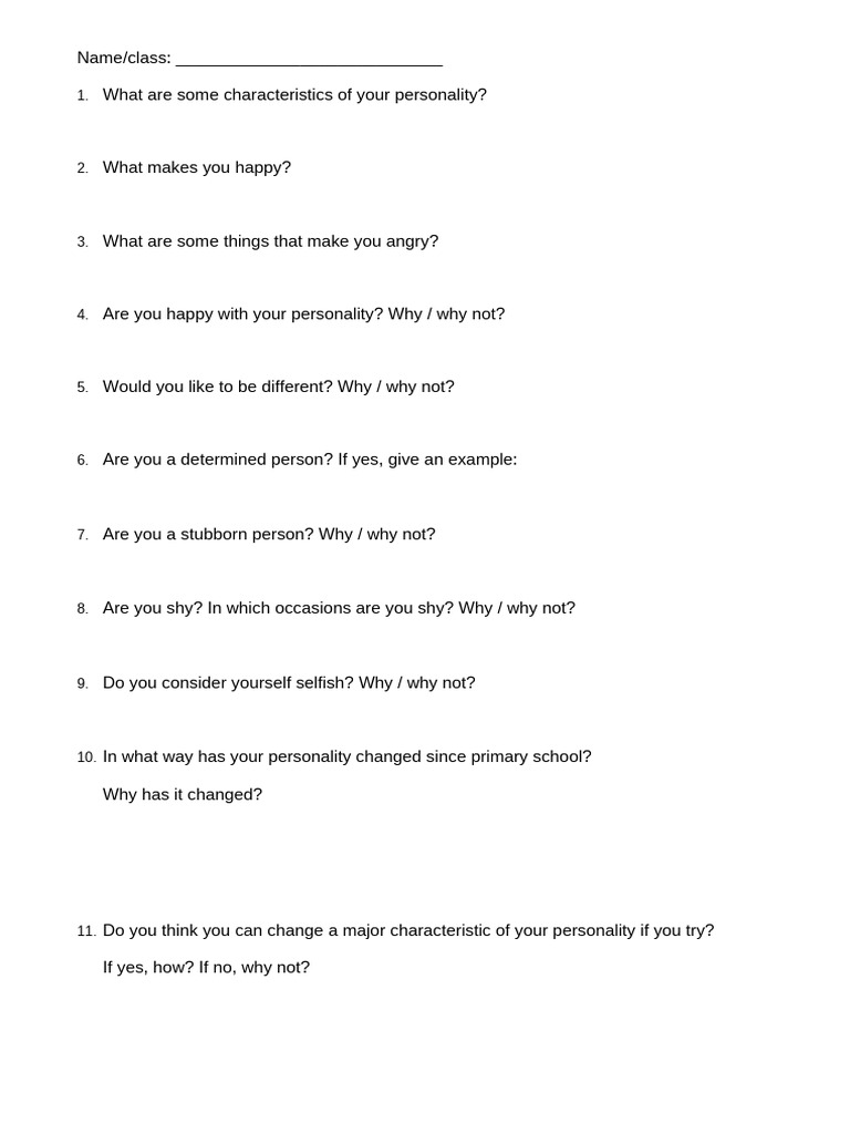 Personality Reflection Questionnaire | PDF